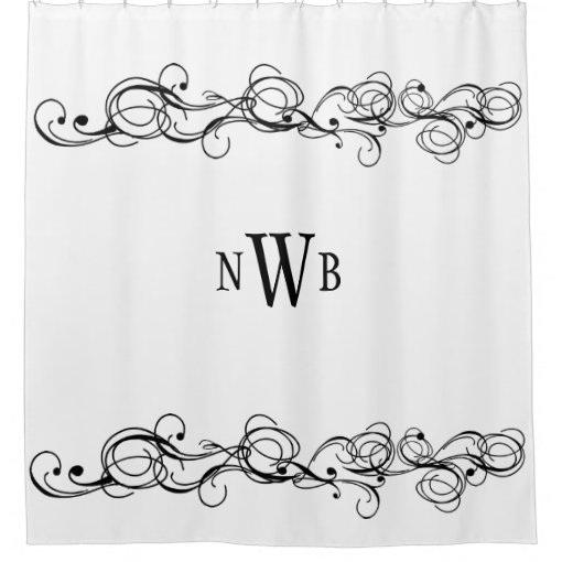 Stylized Swirly Border Monogram Shower Curtain Zazzle