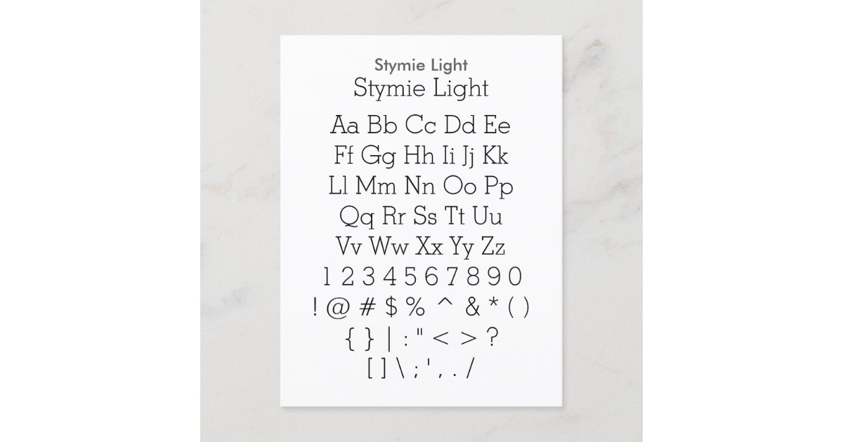 Stymie Light - Zazzle Font Sampler Sheet Postcard | Zazzle