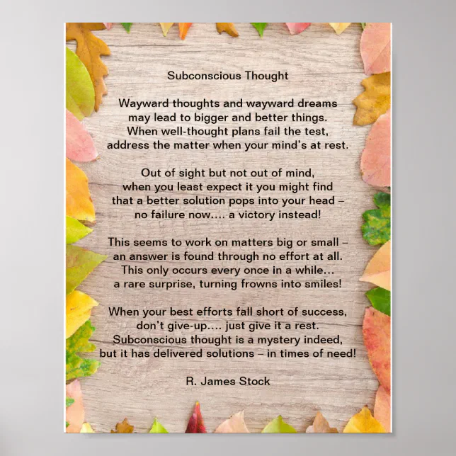 "Subconscious Thought" a poem on problem solving Poster | Zazzle
