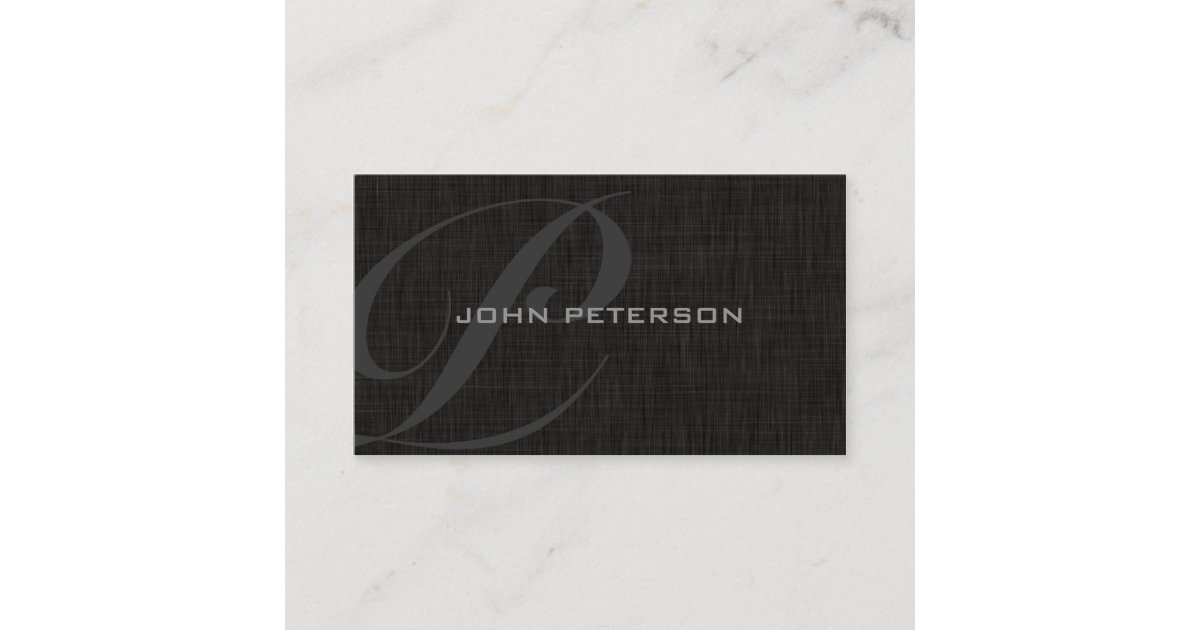 Subdued Monogram BLACK Linen texture- Business Card | Zazzle