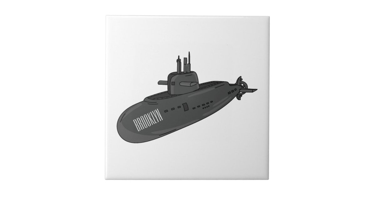 Submarine cartoon illustration ceramic tile | Zazzle