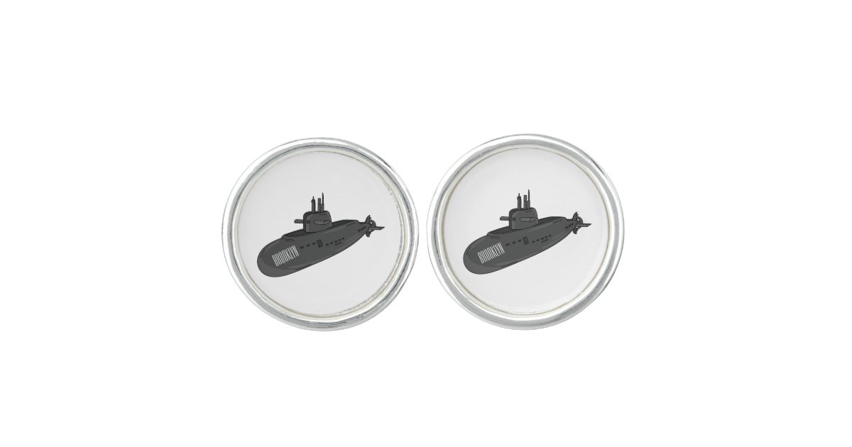 Submarine cartoon illustration cufflinks | Zazzle