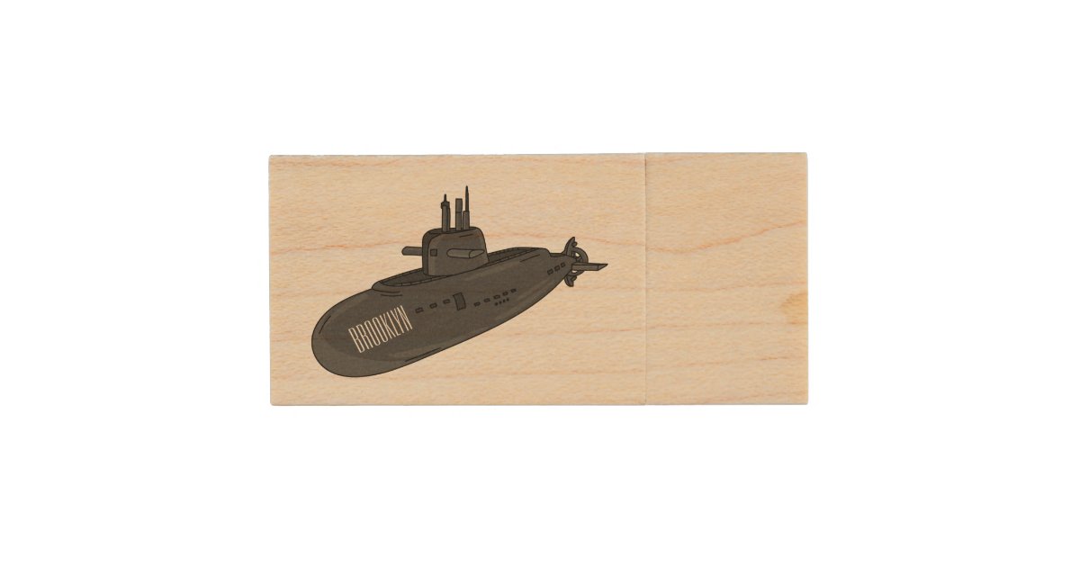Submarine cartoon illustration wood flash drive | Zazzle