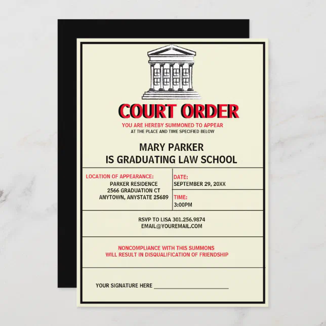 Subpeona Graduation Party Invitations | Zazzle