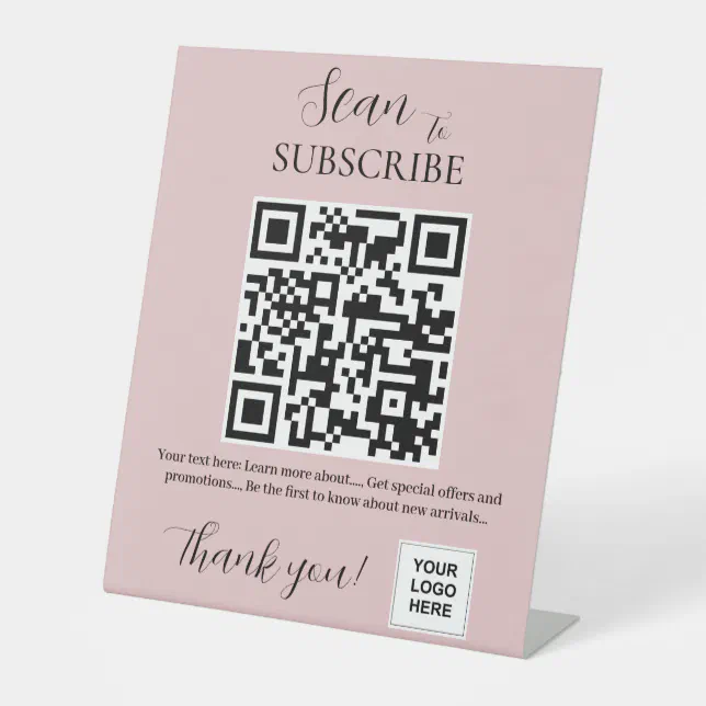 Subscribe QR code Pink blush Pedestal Sign | Zazzle