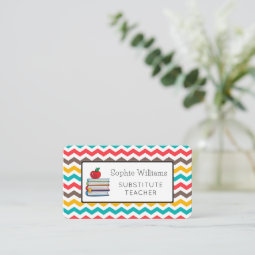 Substitute Teacher Chevron Stripes Business Card | Zazzle