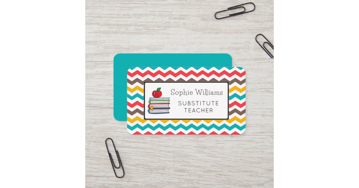 Substitute Teacher Chevron Stripes Business Card | Zazzle