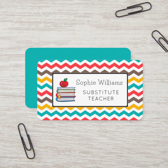 Substitute Teacher Chevron Stripes Business Card | Zazzle