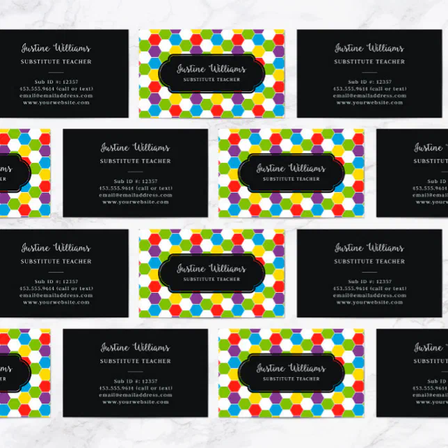 Substitute Teacher Colorful Pattern Business Card | Zazzle