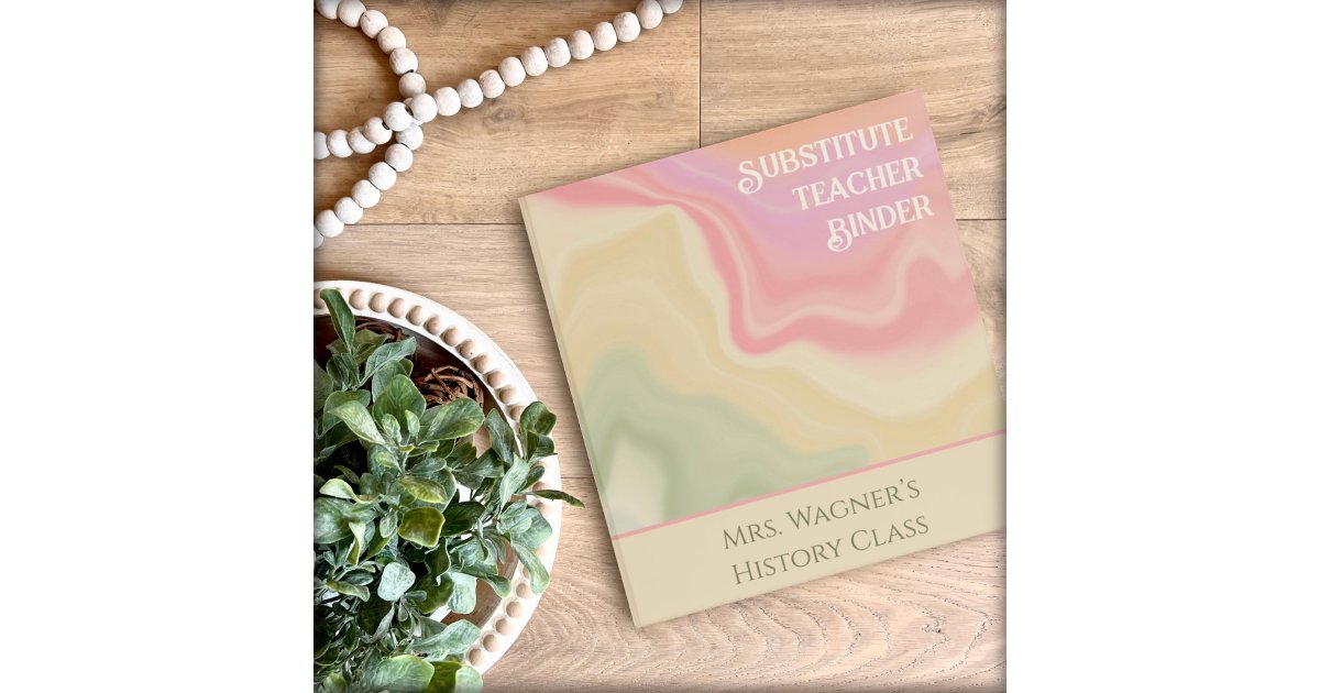 Substitute Teacher Pretty Pastel Custom Modern 3 Ring Binder | Zazzle