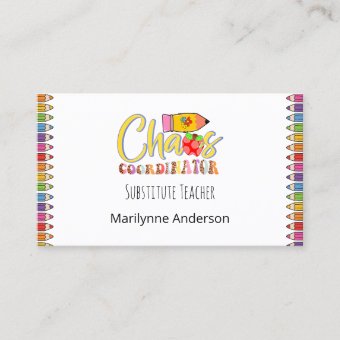 Substitute Teacher Rainbow Pencils Business Card | Zazzle
