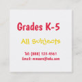 Substitute Teacher Red Apple Colorful Crayons Square Business Card | Zazzle