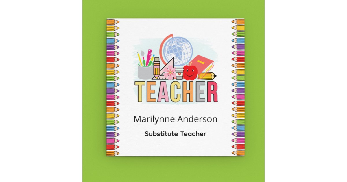 Substitute Teacher Square Business Card | Zazzle