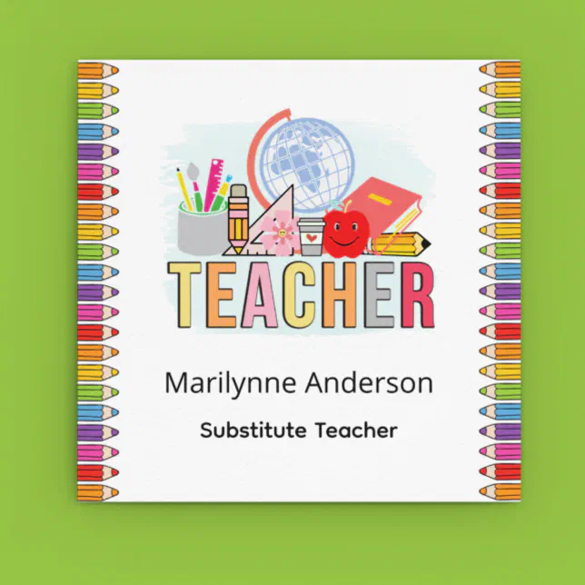 Substitute Teacher Square Business Card | Zazzle