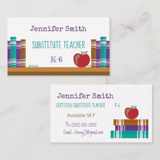 Substitute | Teacher | Tutor White Business Cards | Zazzle