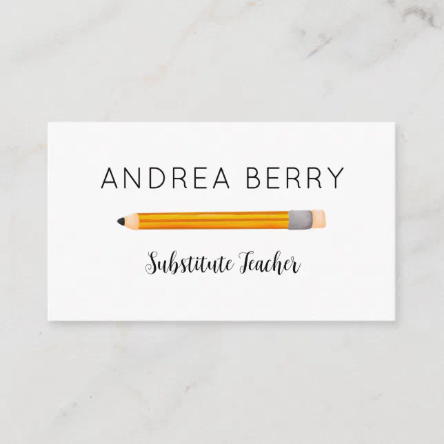 Substitute Teacher Yellow Pencil Business Card | Zazzle
