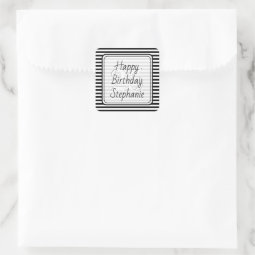 Subtle Age - Black/White Stripe Happy Birthday Square Sticker | Zazzle