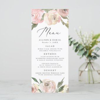 Subtle Blooms | Floral Wedding Menu Card | Zazzle