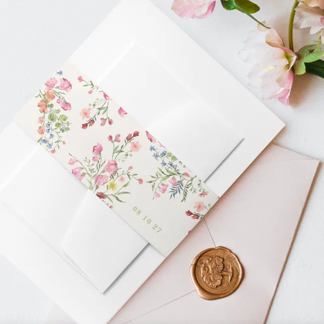 subtle floral spring wedding invitation belly band | Zazzle
