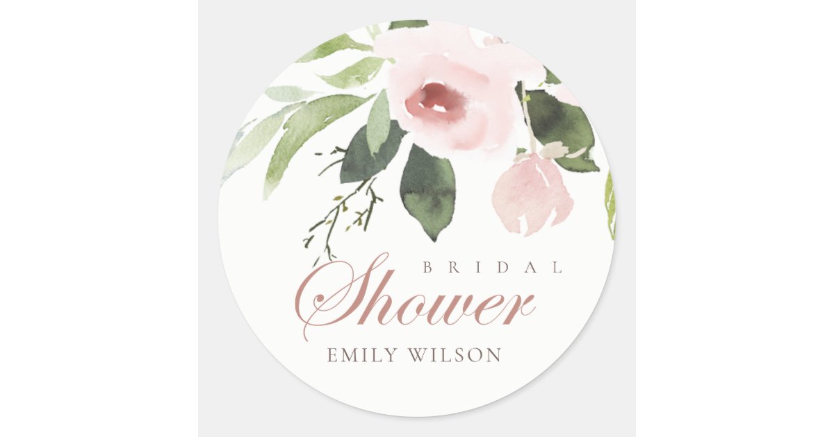 SUBTLE SOFT BLUSH PINK ROSE FLORAL BRIDAL SHOWER CLASSIC ROUND STICKER ...