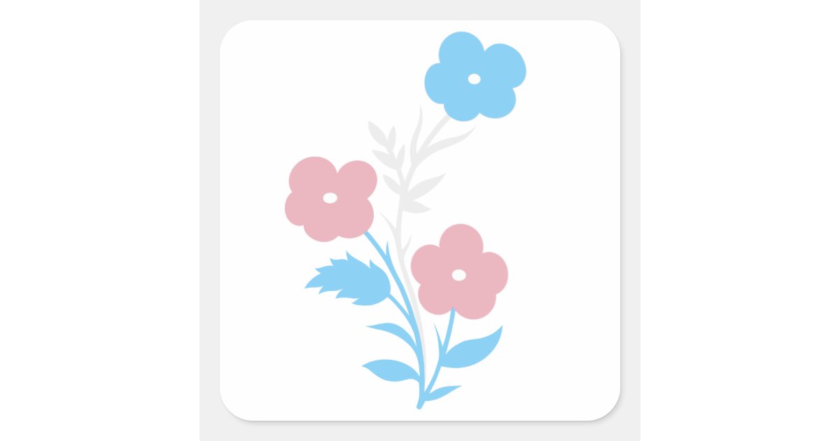 Subtle Trans Flag Flowers Square Sticker | Zazzle