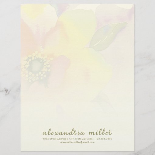 Subtle Watercolor Floral Letterhead Stationery | Zazzle