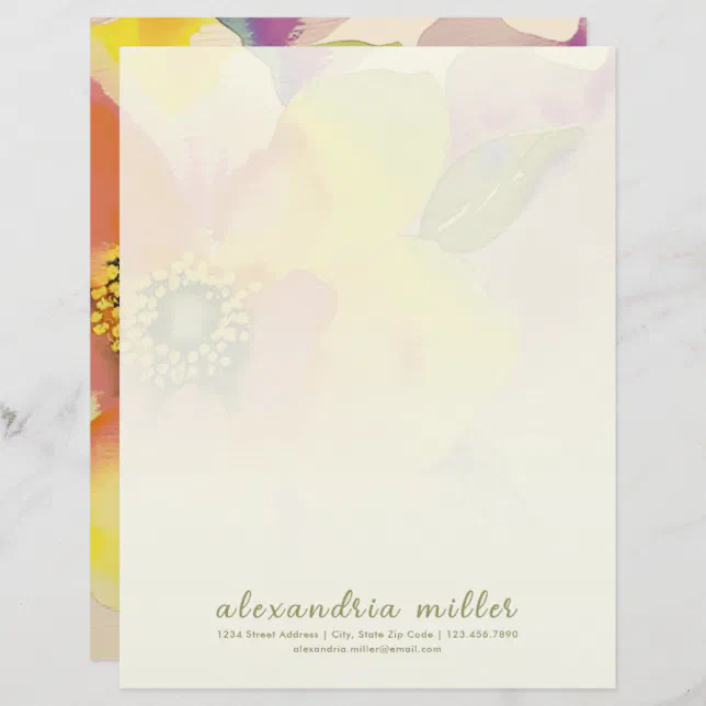 Subtle Watercolor Floral Letterhead Stationery | Zazzle