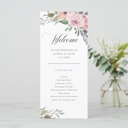 Subtle Watercolor Roses | Wedding Welcome Program | Zazzle