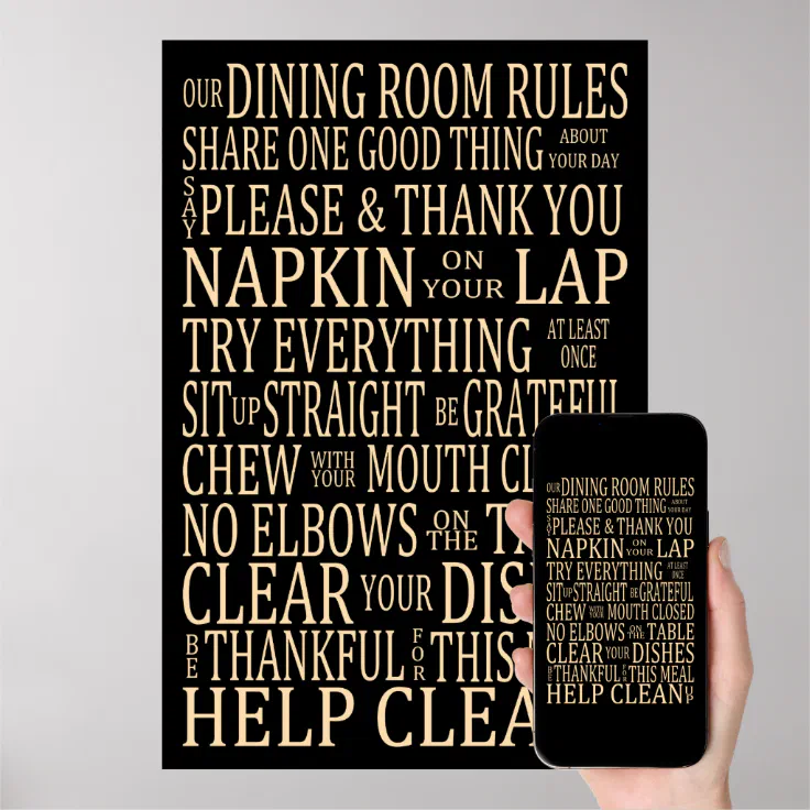 Subway Art Dining Room Rules Poster | Zazzle