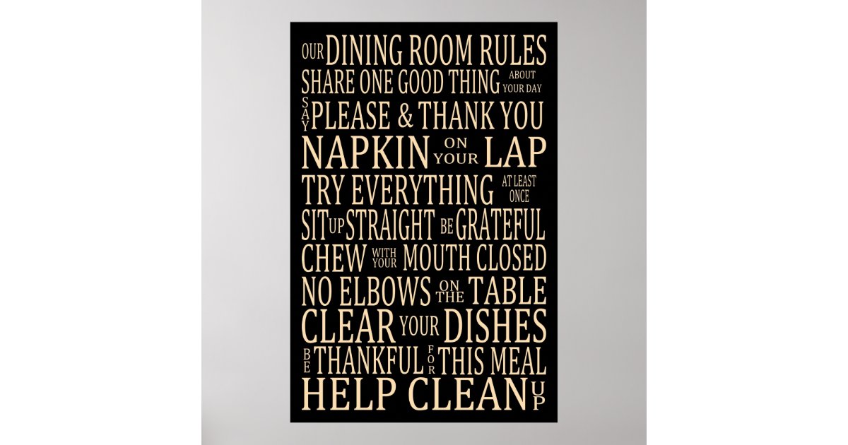 Subway Art Dining Room Rules Poster | Zazzle
