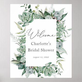 Succulent and Eucalyptus Bridal Shower Welcome Poster | Zazzle