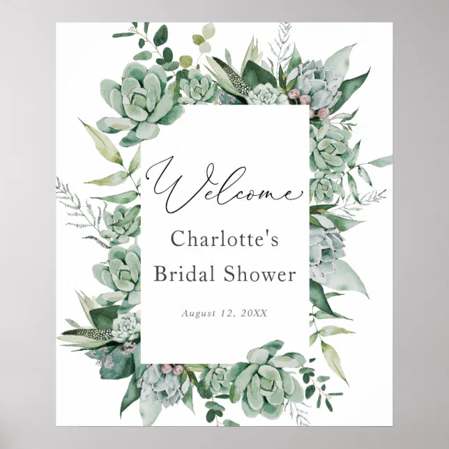 Succulent and Eucalyptus Bridal Shower Welcome Poster | Zazzle