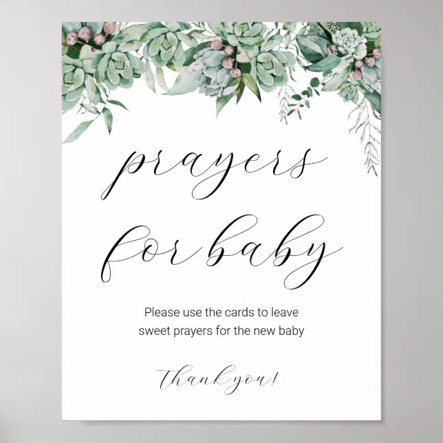 Succulent and Eucalyptus Greenery for Baby Poster | Zazzle