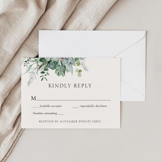 Succulent and Eucalyptus Wedding Greenery Response Invitation | Zazzle