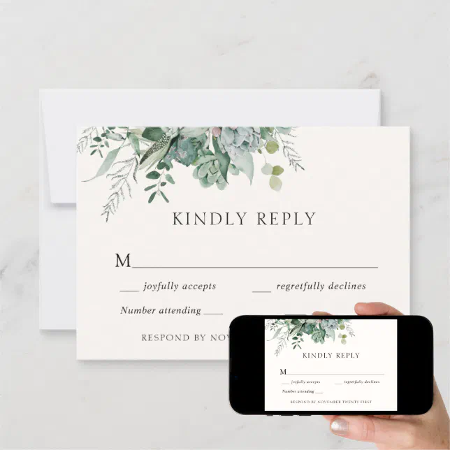 Succulent and Eucalyptus Wedding Greenery Response Invitation | Zazzle