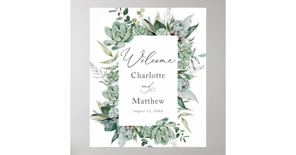 Succulent and Eucalyptus Wedding Welcome Sign | Zazzle
