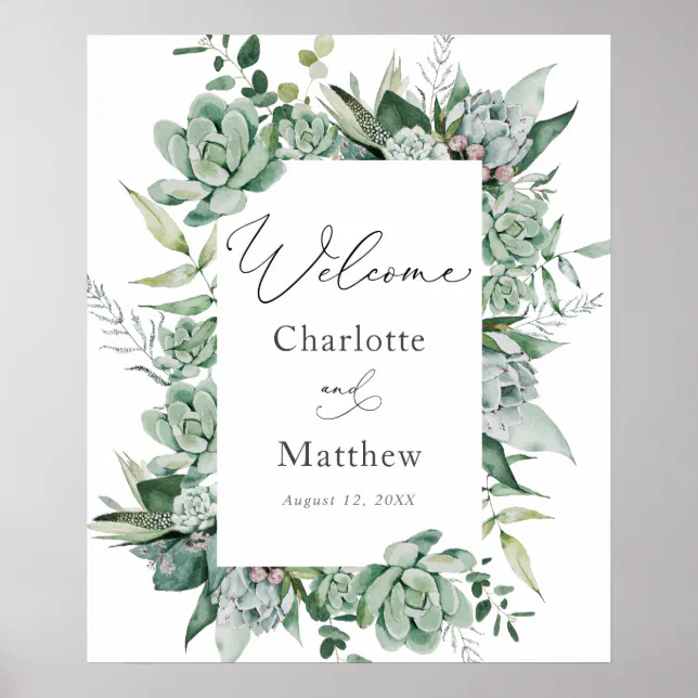 Succulent and Eucalyptus Wedding Welcome Sign | Zazzle