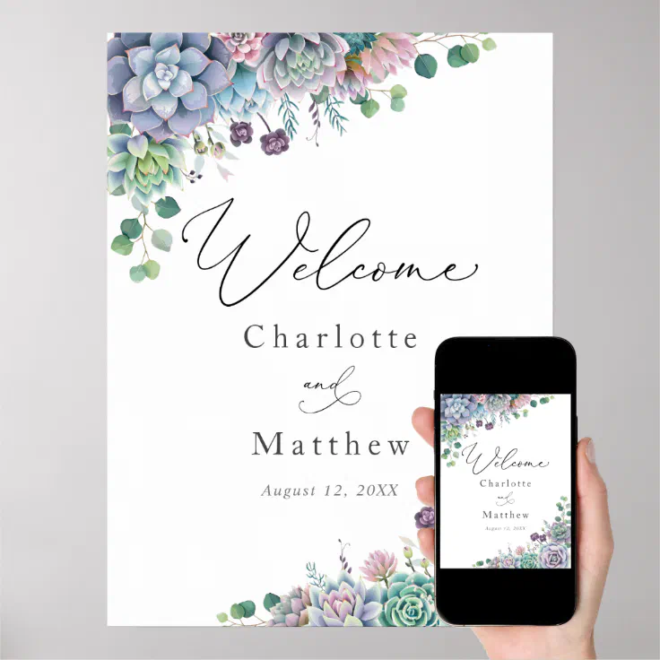 Succulent and Greenery Wedding Welcome Sign | Zazzle