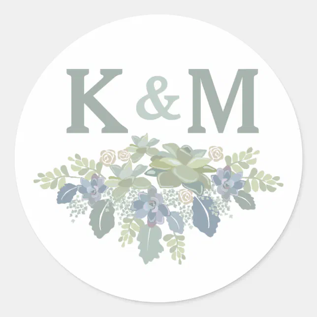 Succulent Bouquet Floral Wedding Initials Sticker | Zazzle
