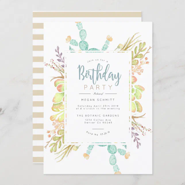 Succulent Bouquet Watercolor | Birthday Invite | Zazzle