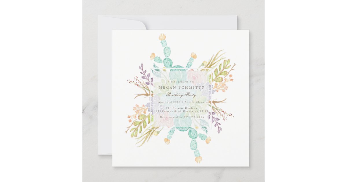 Succulent Bouquet Watercolor | Birthday Party Invitation | Zazzle