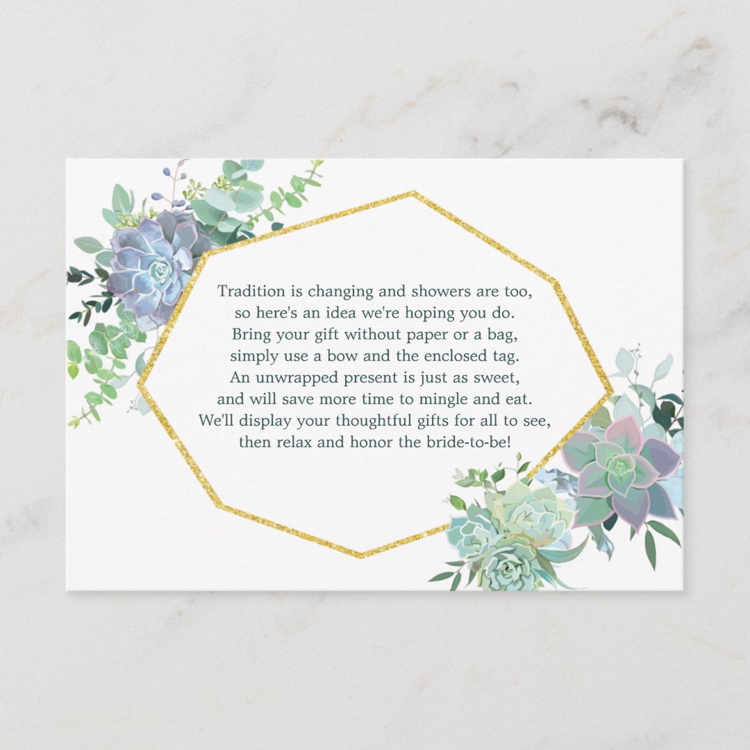 Succulent Bridal Shower Insert Card | Zazzle