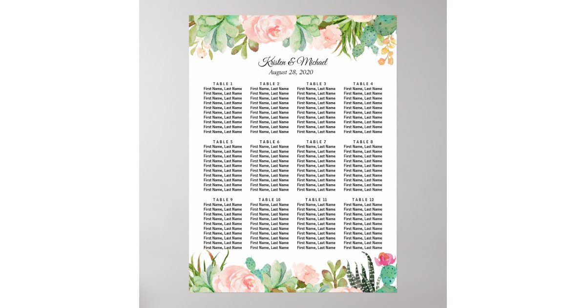 Succulent Cactus Floral Wedding Seating Chart | Zazzle