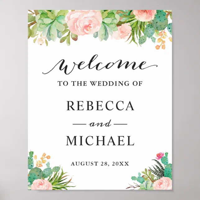 Succulent Cactus Floral Wedding Welcome Sign | Zazzle