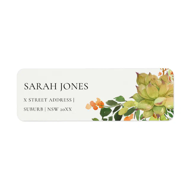 SUCCULENT CACTUS ORANGE FLORAL WATERCOLOR ADDRESS LABEL | Zazzle