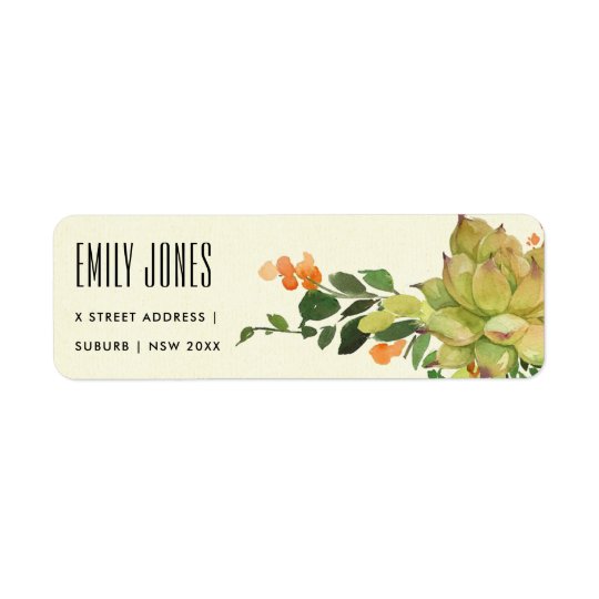 SUCCULENT CACTUS ORANGE FLORAL WATERCOLOR ADDRESS LABEL | Zazzle.com