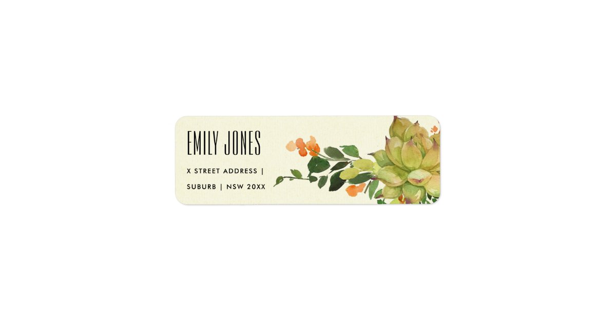 SUCCULENT CACTUS ORANGE FLORAL WATERCOLOR ADDRESS LABEL | Zazzle.com