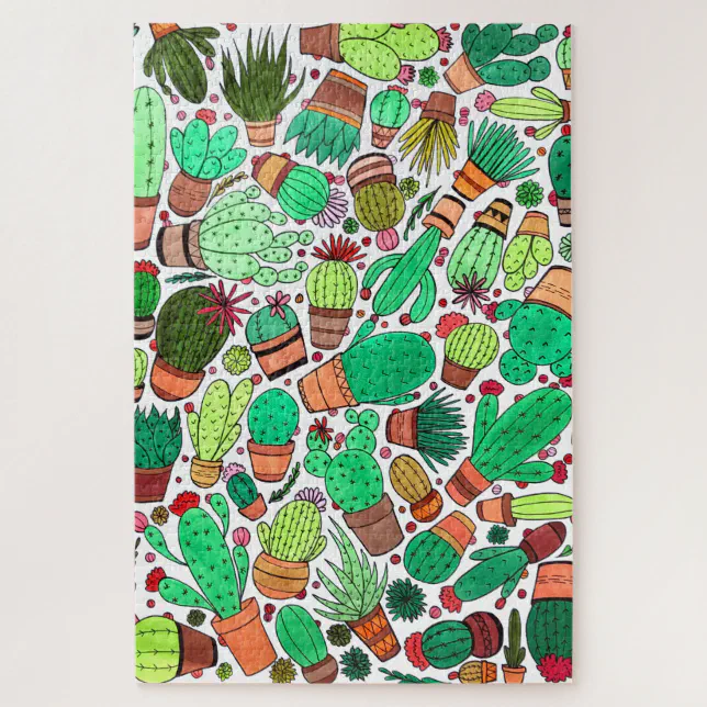 Succulent Cactus Potted Plants Green Cacti Garden Jigsaw Puzzle | Zazzle