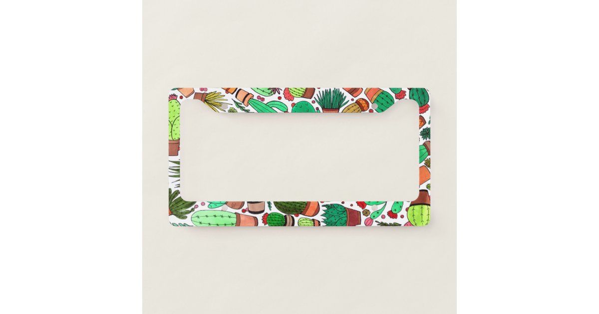 Succulent Cactus Potted Plants Green Cacti Garden License Plate Frame ...