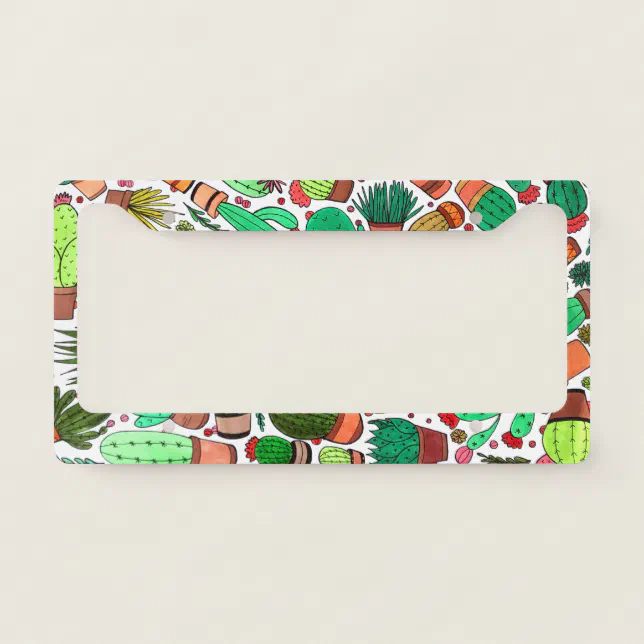 Succulent Cactus Potted Plants Green Cacti Garden License Plate Frame ...